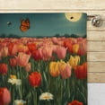 A painting of a field of flowers with a butterfly flying over itkitchen ...