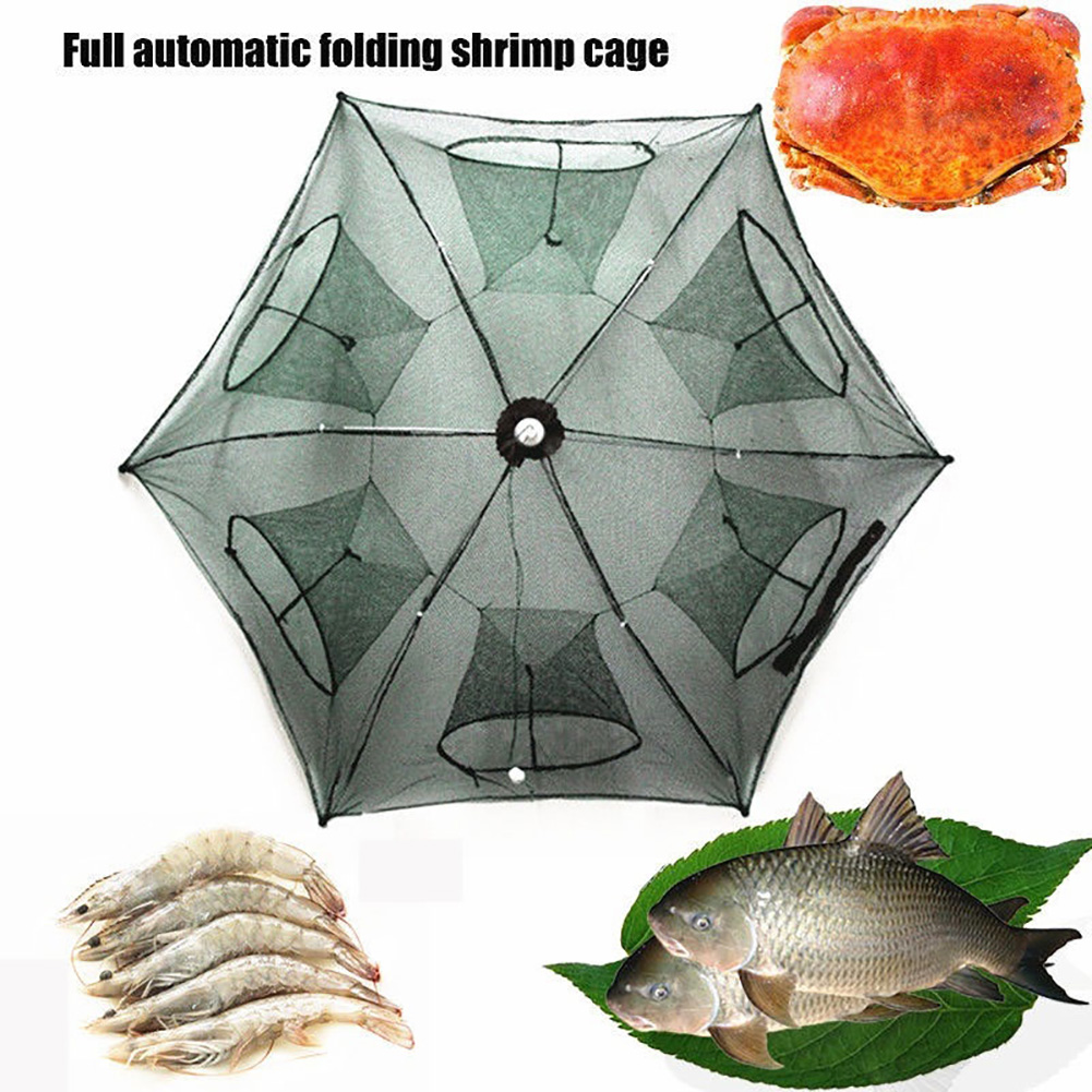Windfall 6 Holes Foldable Automatic Fishing Net Shrimp Cage Nylon Mesh ...
