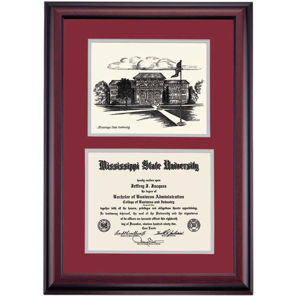 OCM Diploma Frame for Mississippi State, Maroon/Gray Mat with Lee Hall ...