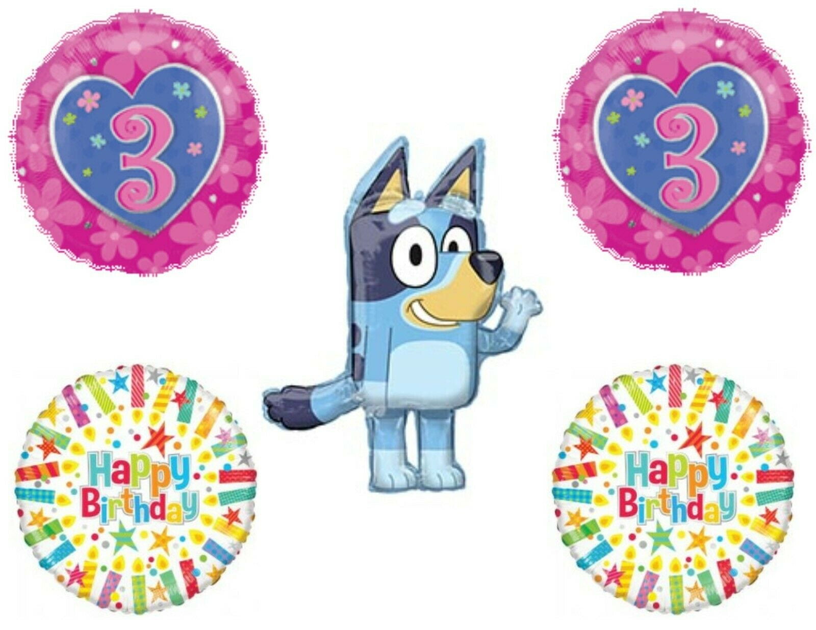 Bluey 3rd Third Pink Happy Birthday Party Balloons Decorations Supplies ...