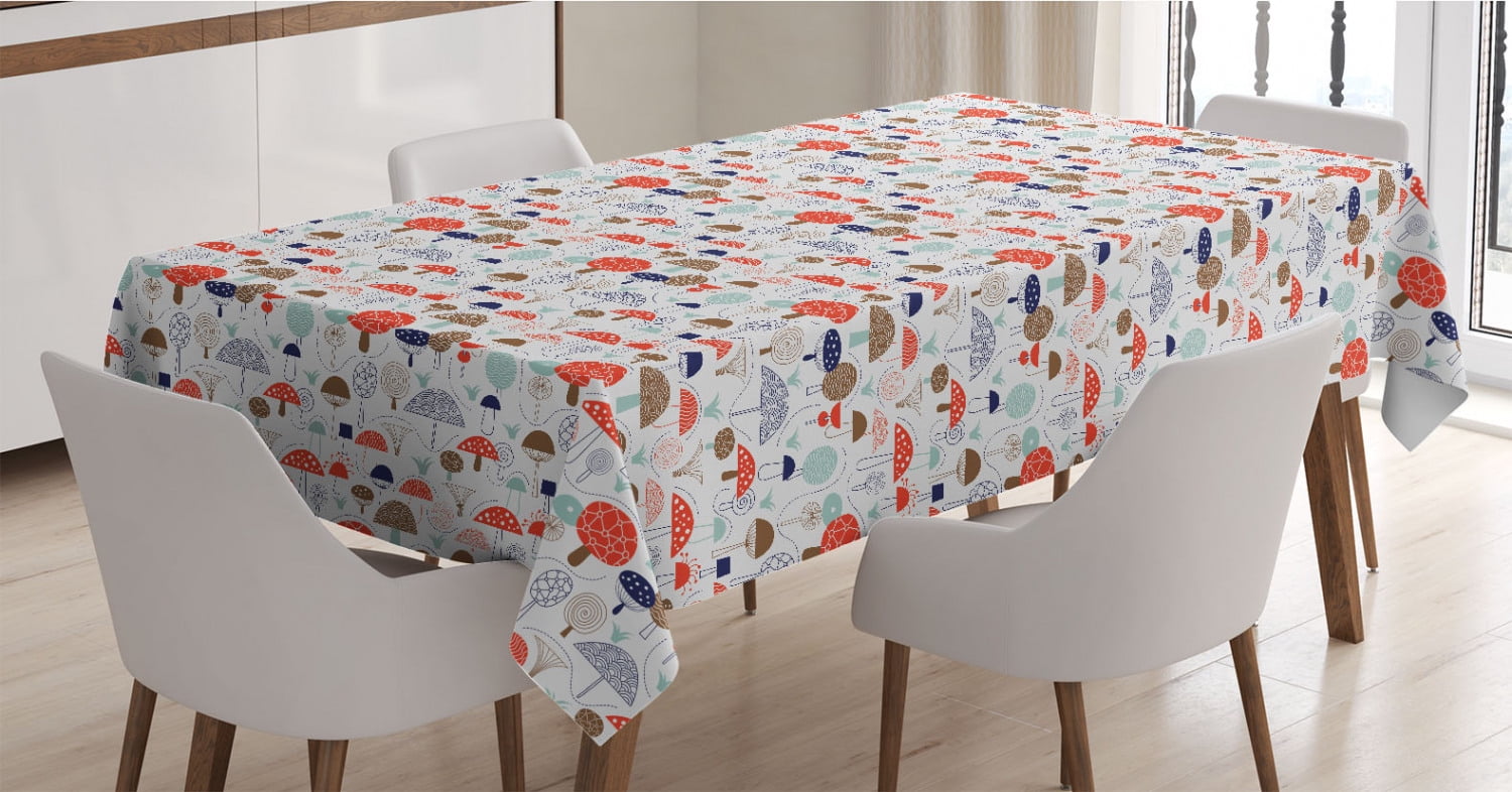 Cartoon Tablecloth, Sketch Style Simplistic Hand Drawn Trees and ...
