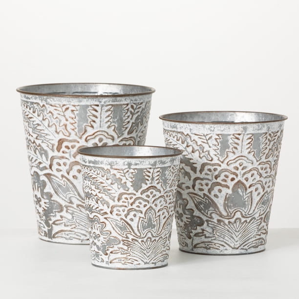 Sullivans Flourish Bucket Set of 3, 10"H, 8.5"H & 7.25"H Gray - Walmart.com