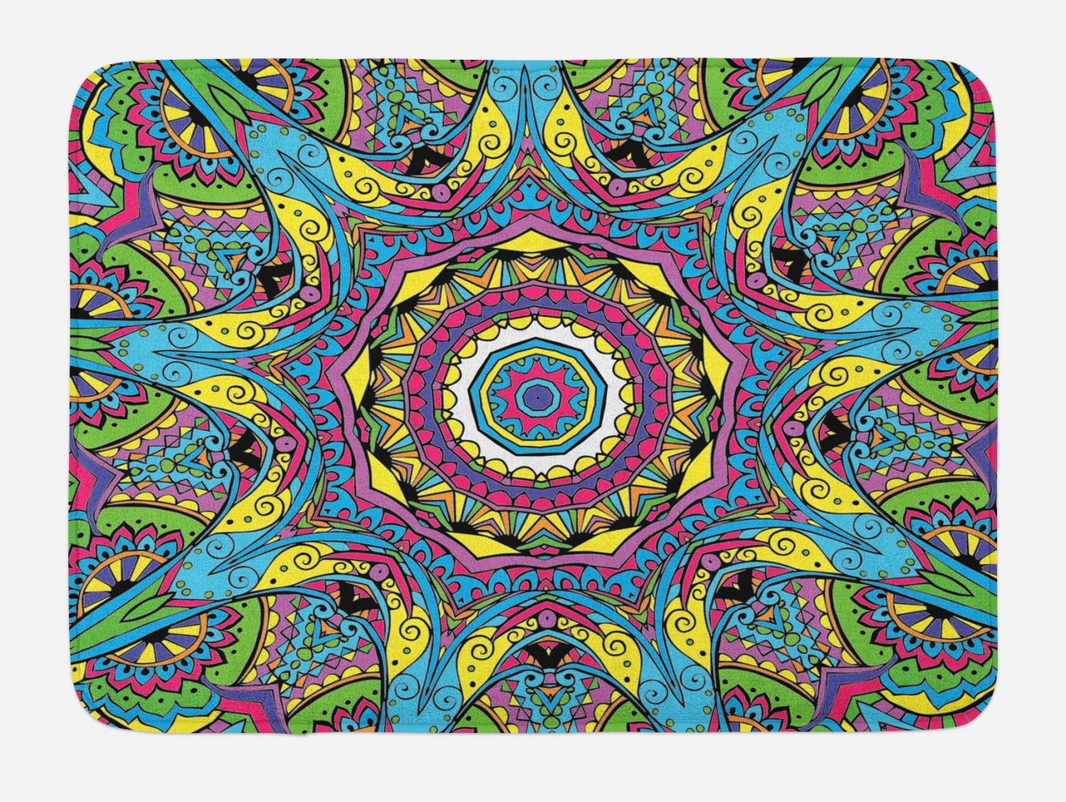 Psychedelic Bath Mat, Abstract Unusual Figure with Color and Form ...