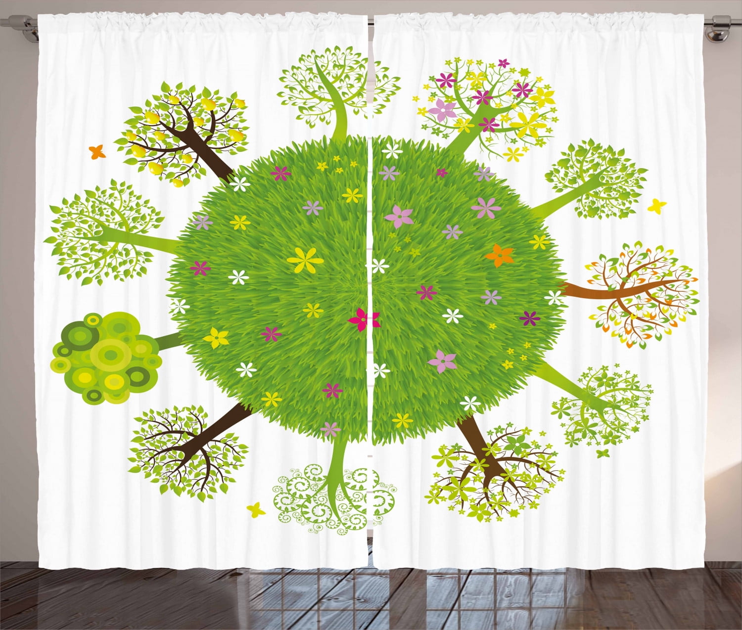 Earth Curtains 2 Panels Set, Various Green Trees Around the World in ...