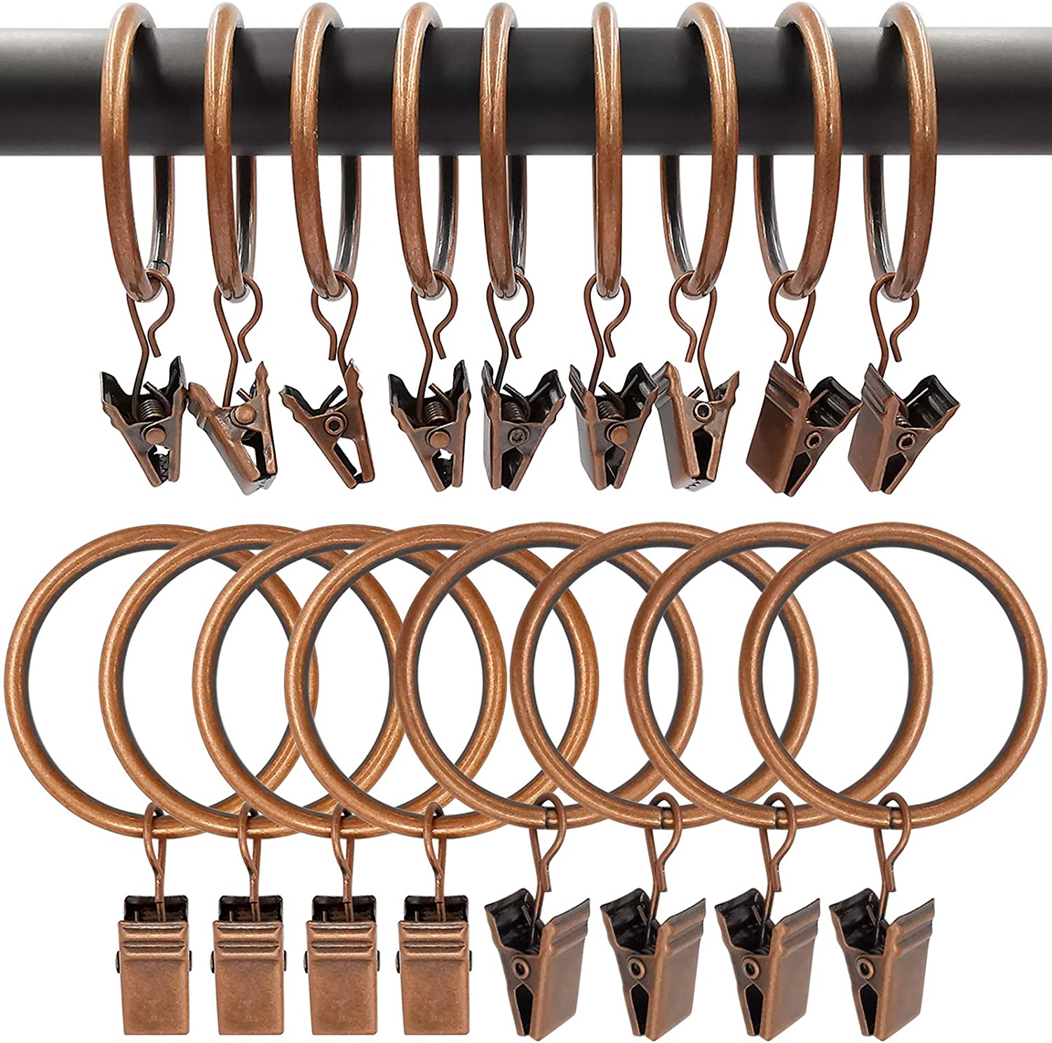100 Pack Metal Curtain Rings with Clips, Decorative Window Curtain ...