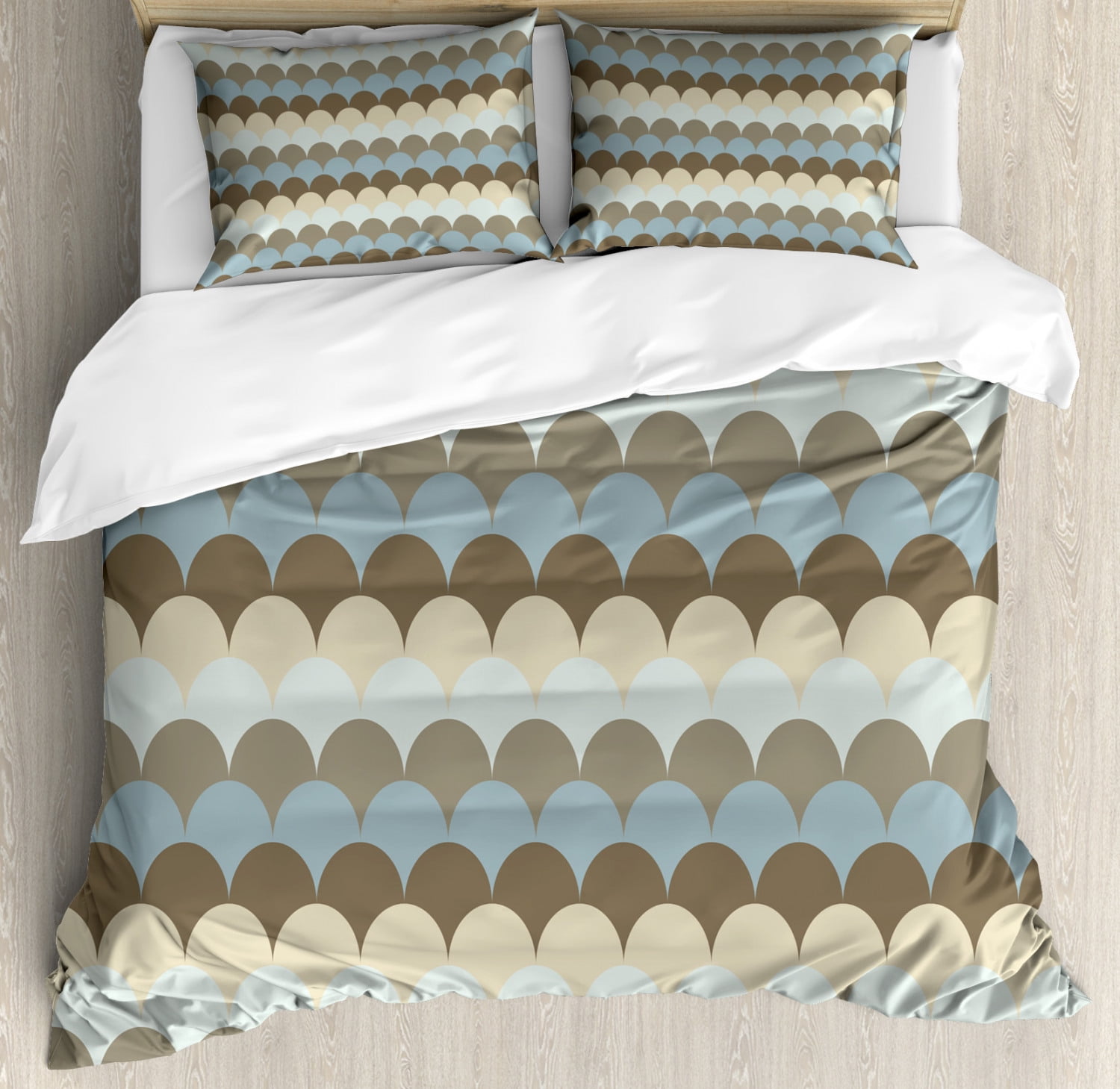 Geometric Duvet Cover Set Queen Size, Circular Patterned Sea Concept ...