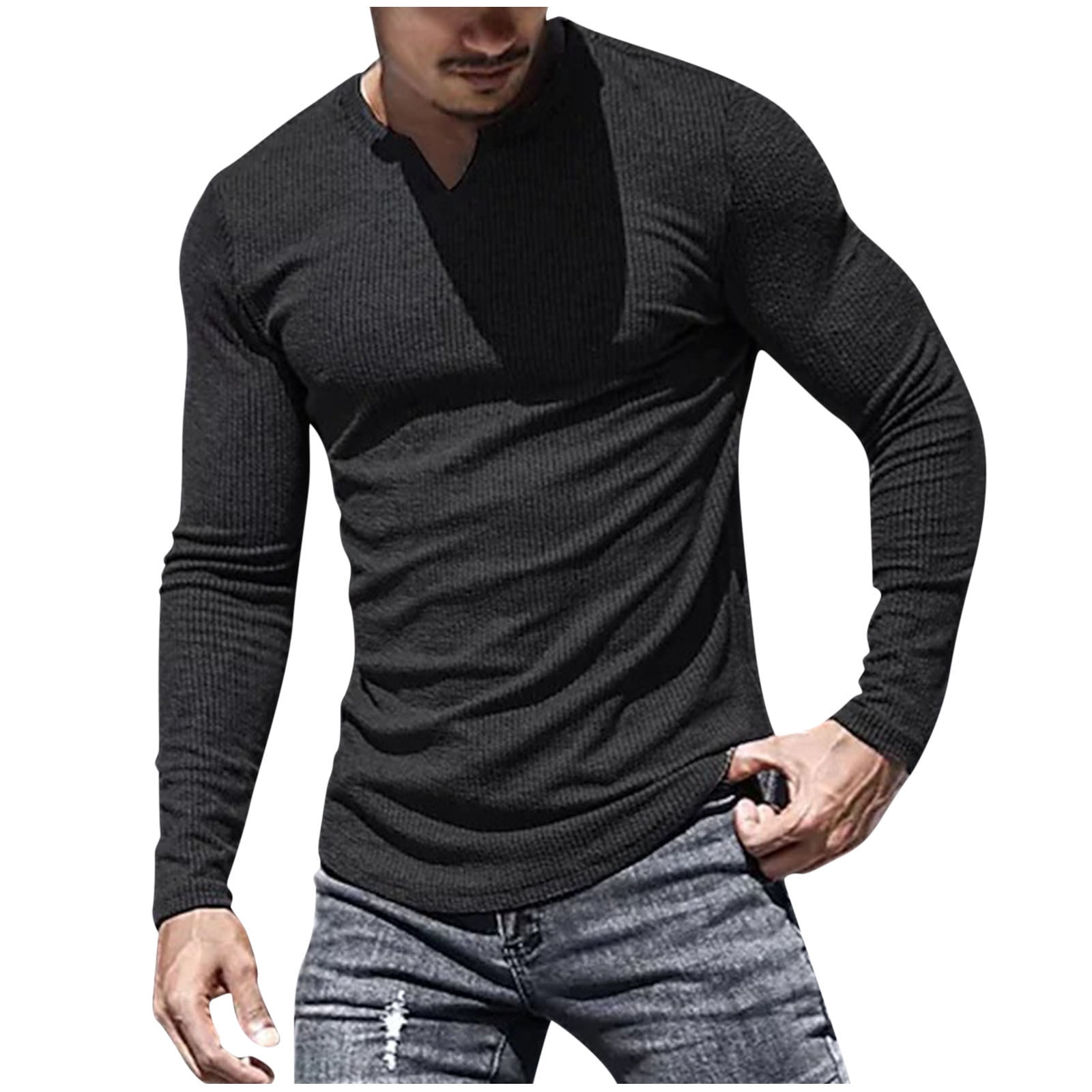 Click here for Faiwad Mens Slim Stretch Shirts Long Sleeve V Neck... prices