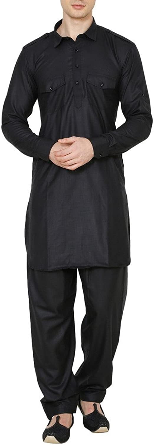 Royal Black Cotton Blend Pathan Suit For Men - Walmart.com