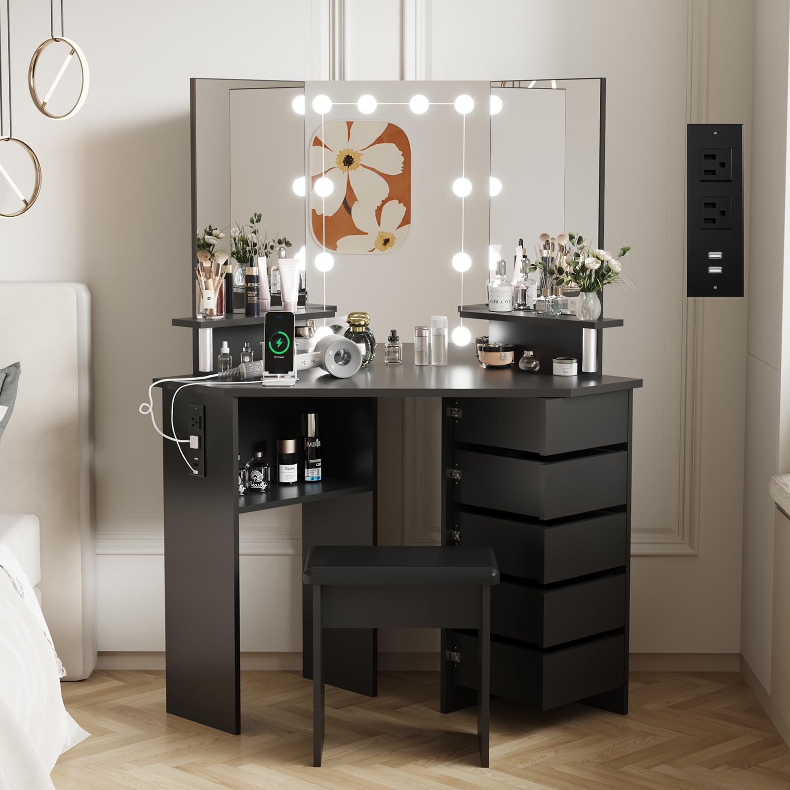 Click here for Glorystar Corner Makeup Vanity Desk With Led Light... prices