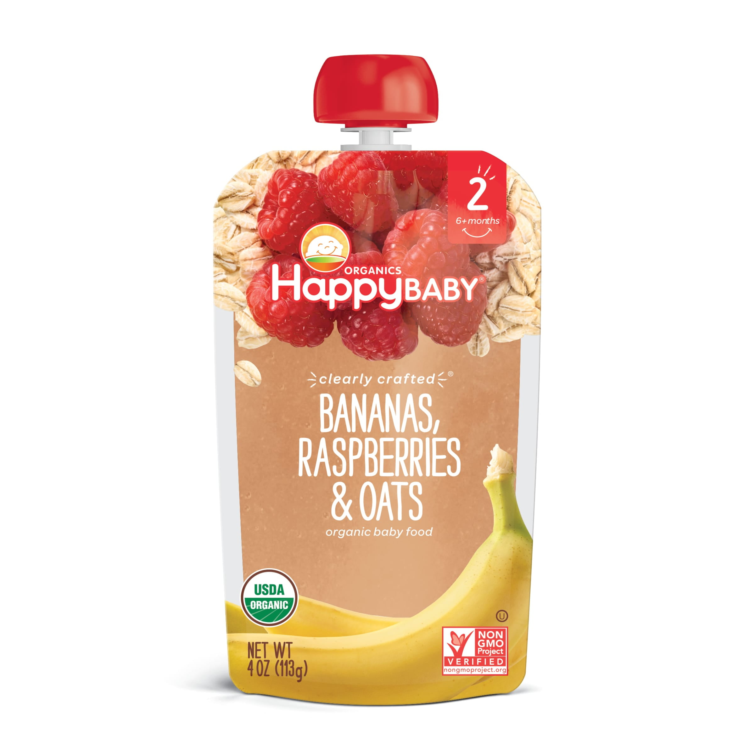 Happy Baby Organics Clearly Crafted, Stage 2 Bananas Raspberries & Oats ...