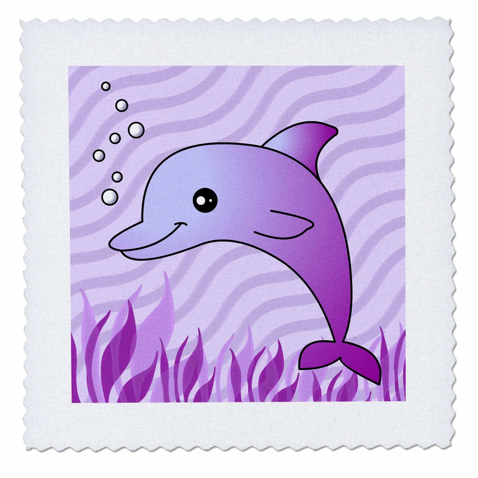 3dRose Cute Purple Dolphin Purple Ocean - Quilt Square, 10 by 10-inch ...