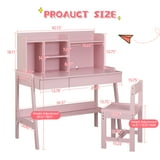 Kids Desk and Chair Set, Pink Wooden Study Desk for Kids with Drawers ...