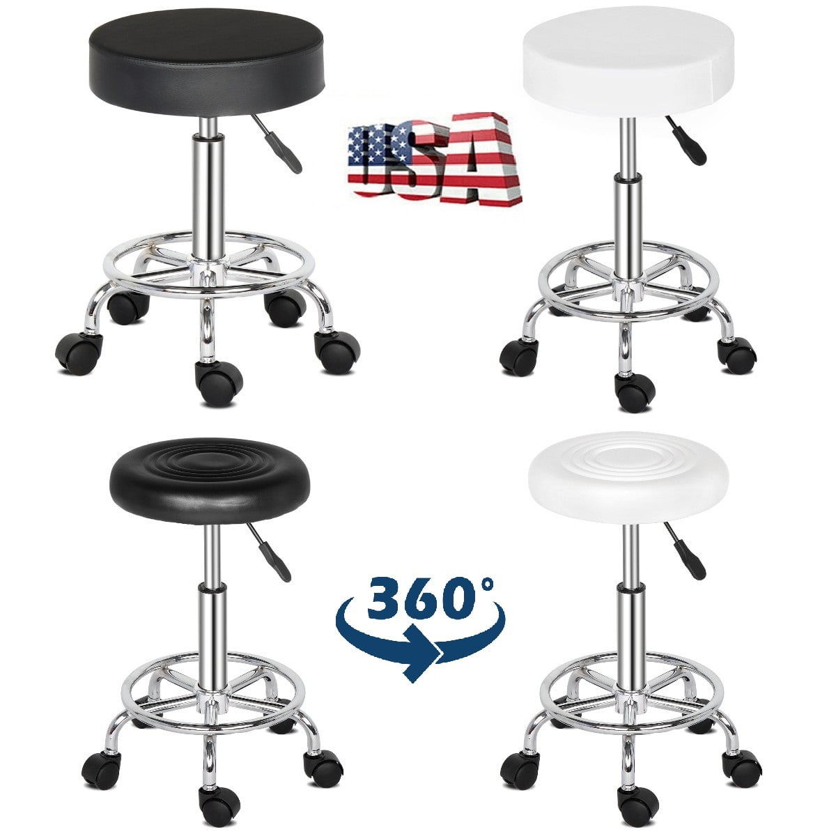 Goorabbit Rolling Stools With Wheels,PU Leather Round Rolling Stool ...