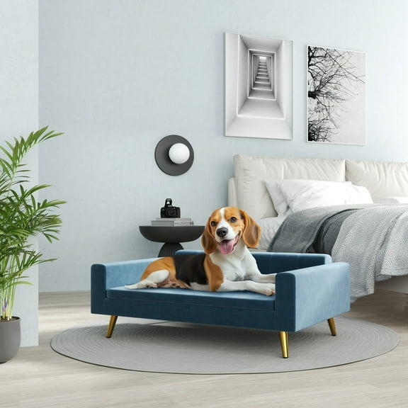 PawHut Raised Dog Couch with Cushion for Large-Sized Dogs, Dark Blue ...