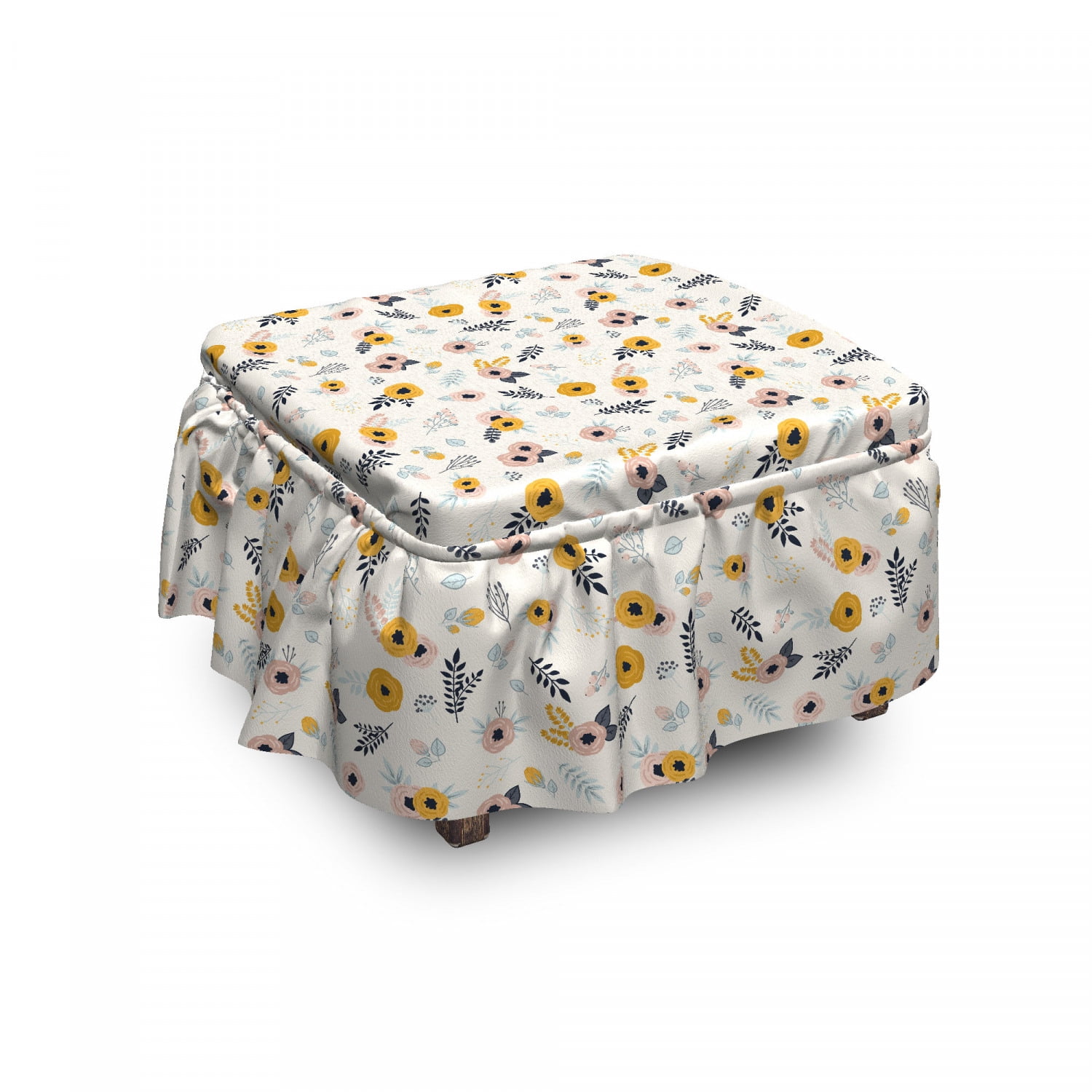 Spring Ottoman Cover, Pastel Romantic Nature Art, 2 Piece Slipcover Set ...