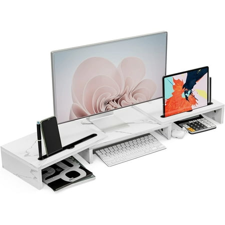 Computer Monitor Stand Riser for Desk-Adjustable Length and Angle Dual ...