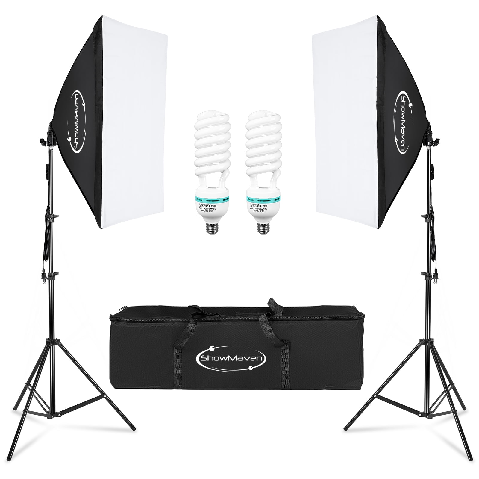 ShowMaven Softbox Lighting Kit, Studio Lights with 2 135W Bulbs 5500K ...