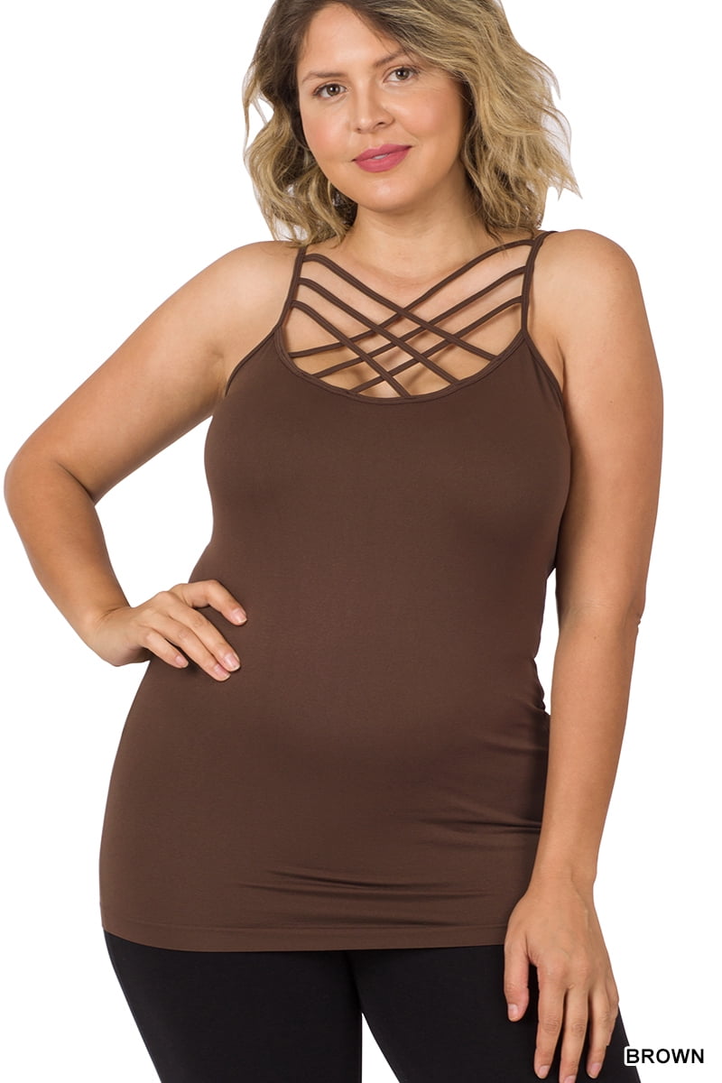 Zenana Women & Plus Seamless Triple Criss Cross Front Long Cami Tank ...