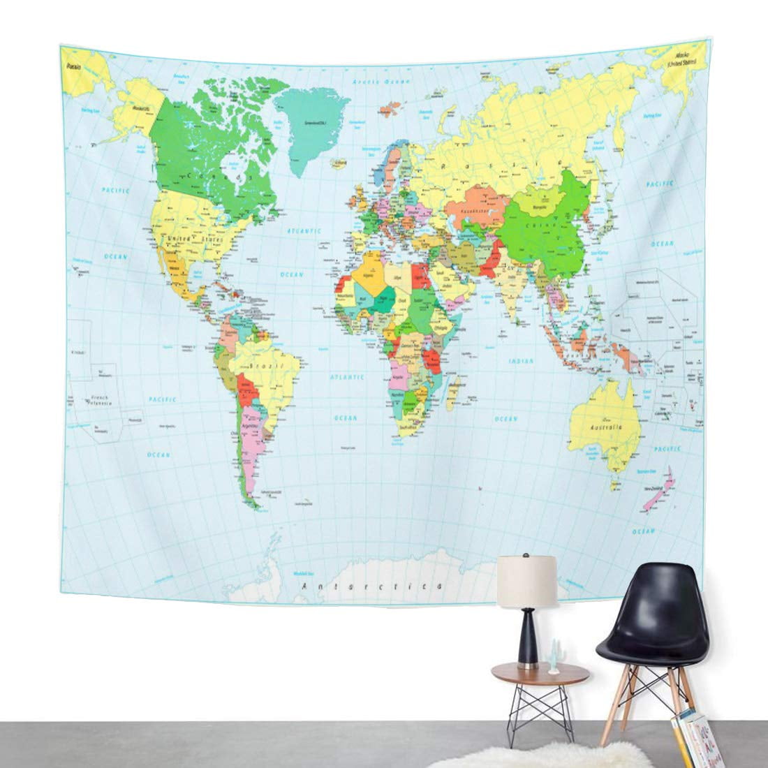 ZEALGNED Brown Large Political World Map and Water Highly Wall Art ...