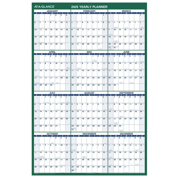 AT-A-GLANCE 2025 Horizontal Reversible Erasable Yearly Wall Calendar ...