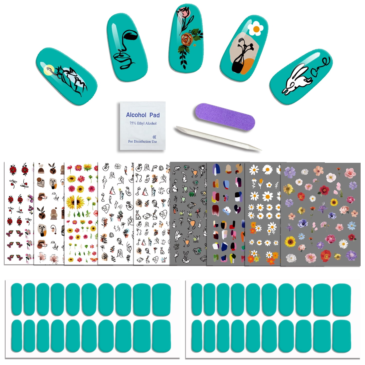 Yazhiji Blue Green Nail Art Stickers Decals Nail Polish Stickers Nail ...
