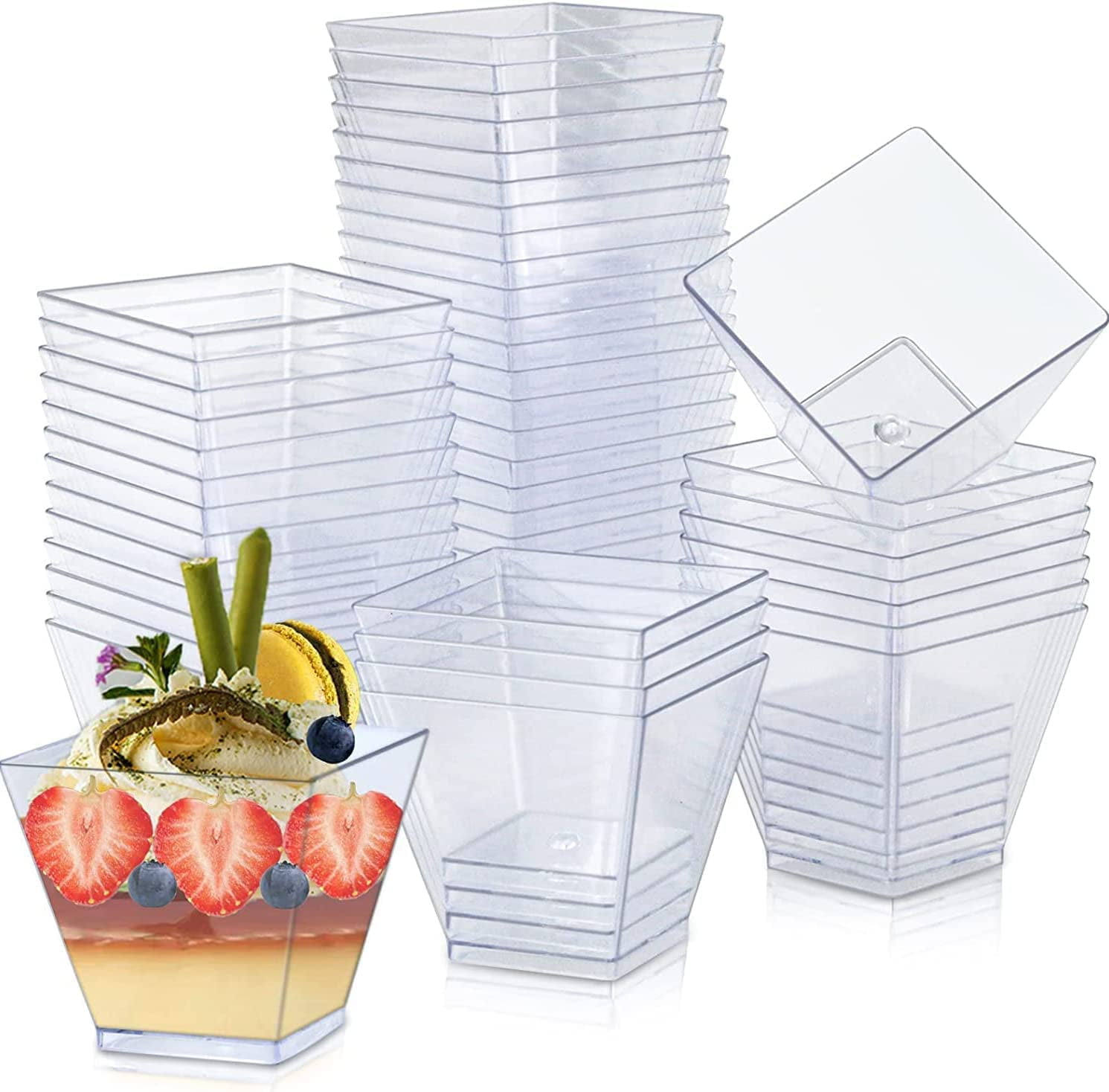 NOGIS 50 Pcs 2oz Dessert Cups Plastic Transparent Square Shot Glasses ...