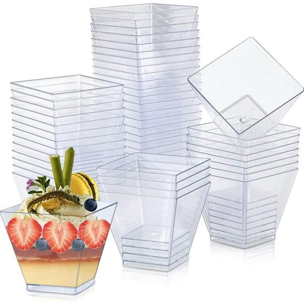NOGIS 50 Pcs 2oz Dessert Cups Plastic Transparent Square Shot Glasses ...