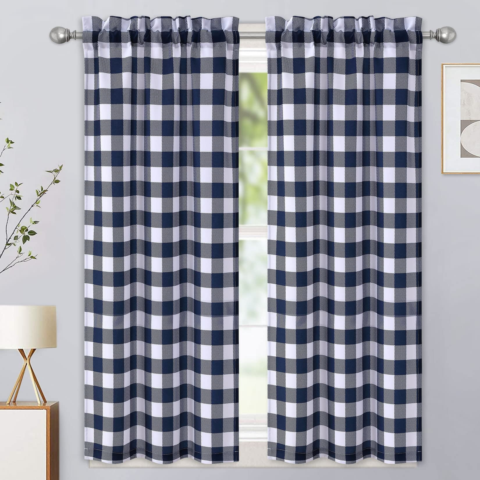 Shininglove Short Curtains for Living Room 45inch Buffalo Check Window ...