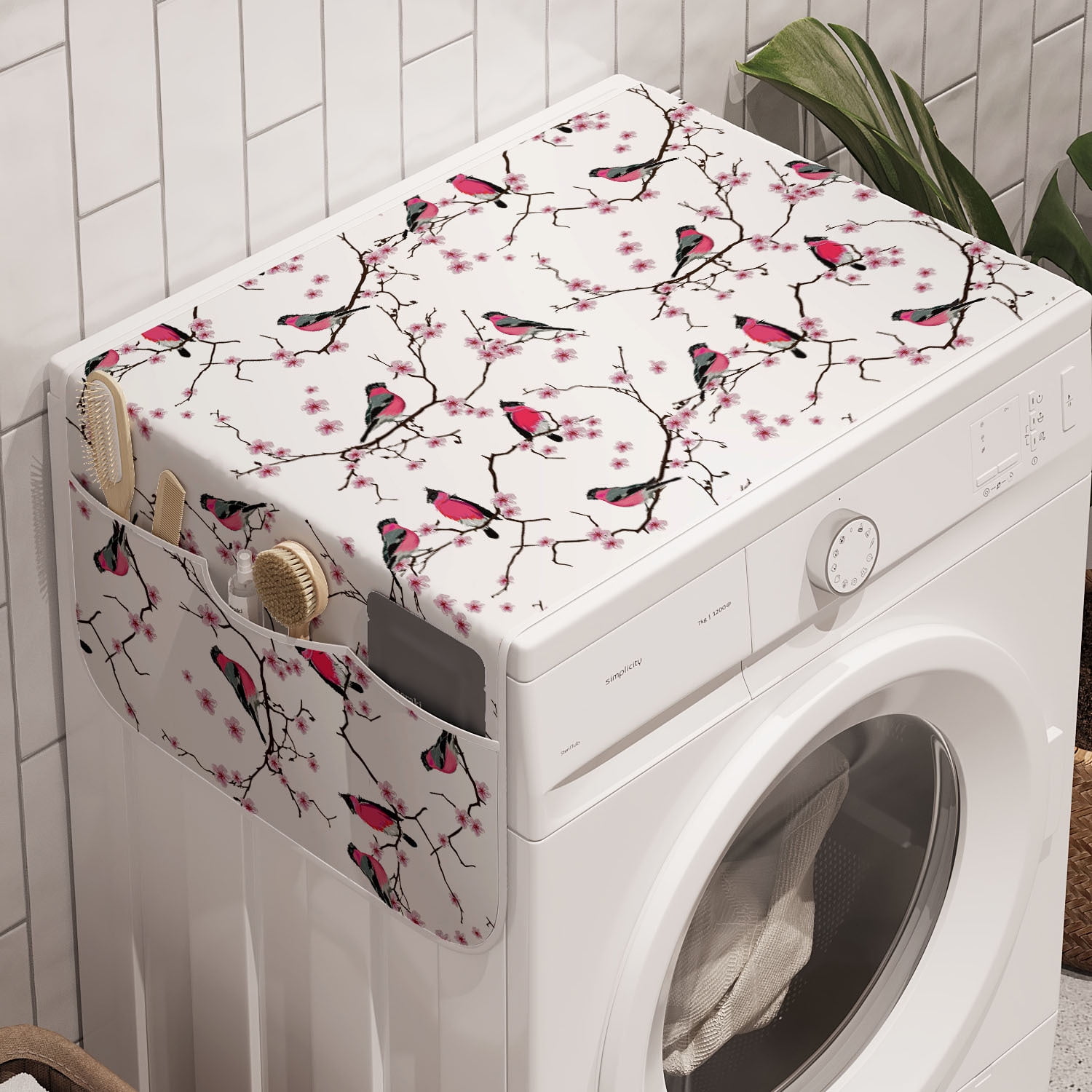 Asian Washing Machine Organizer, Sakura Flowers with Bullfinch Birds ...