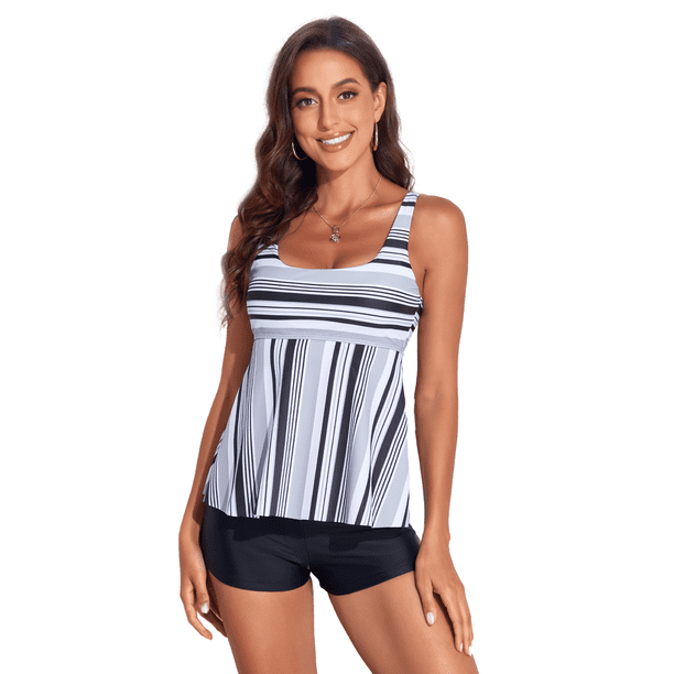 Womens Plus Size 2 Piece Bathing Suits with Boyshorts Tankini Swimsuits ...