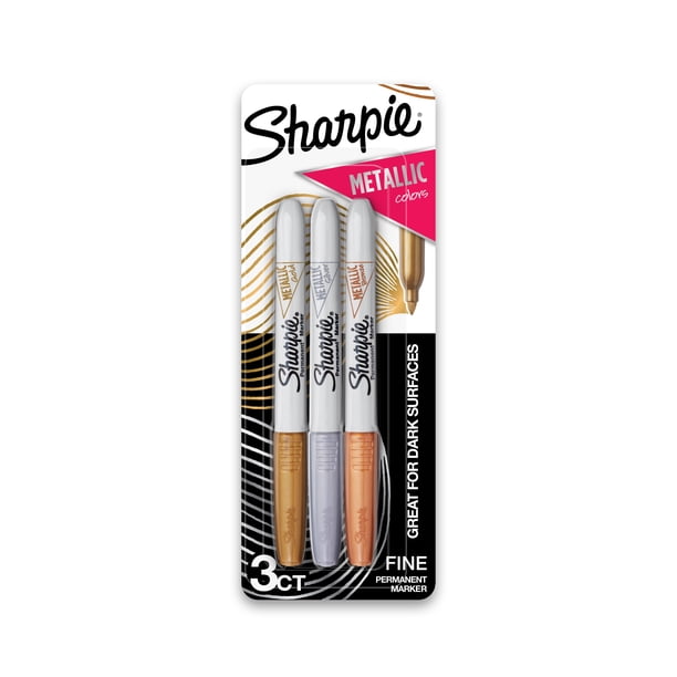 Sharpie Metallic Permanent Markers, Silver, Gold, & Bronze, 3 Count ...