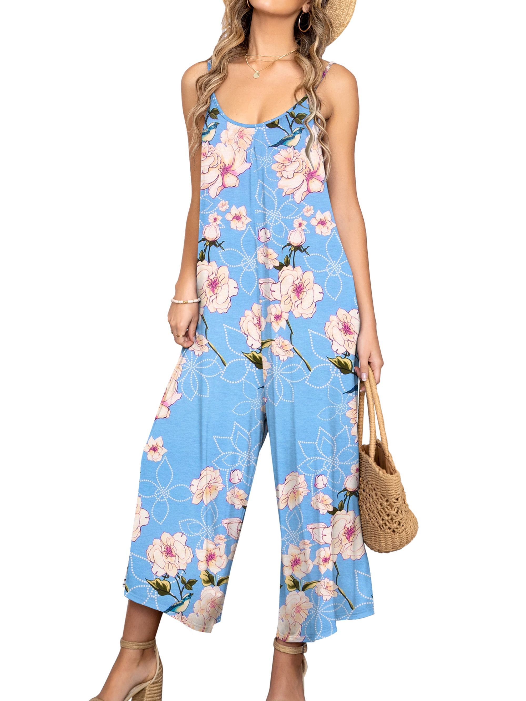 CALIPESSA Summer Floral Print Wide Leg Cami Womens Casual Rompers And ...