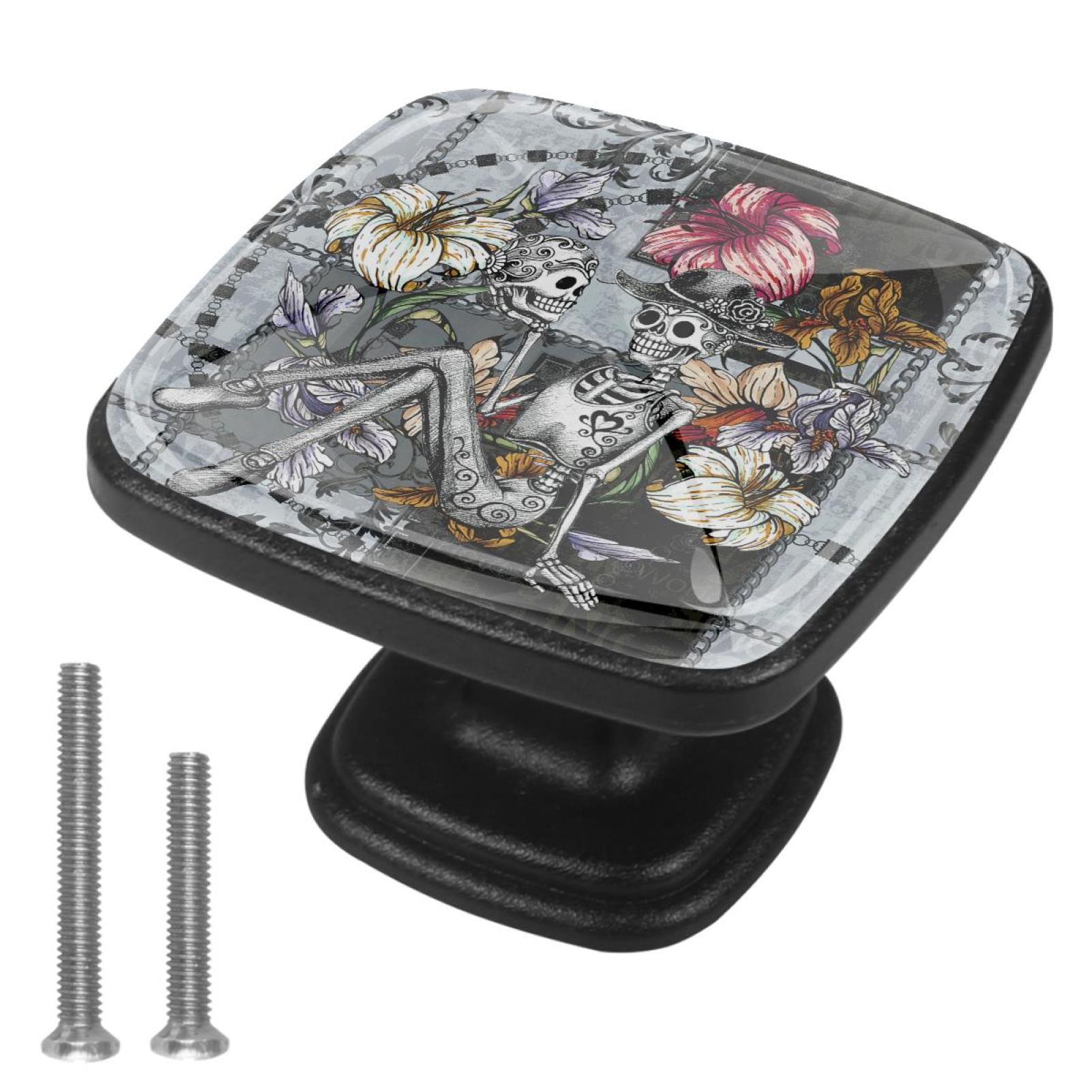 4 Pcs Cabinet Handle Drawer Pulls Skull Knobs with Screws Square ...