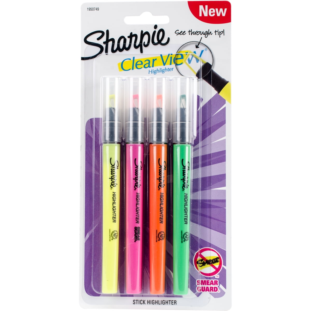 Sharpie Clear View Highlighters 4/Pkg-Yellow, Green, Pink, & Orange ...