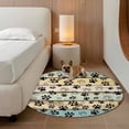 7ft Round Rug Teal Brown Paw Prints Area Rugs for Living Room Bedroom ...