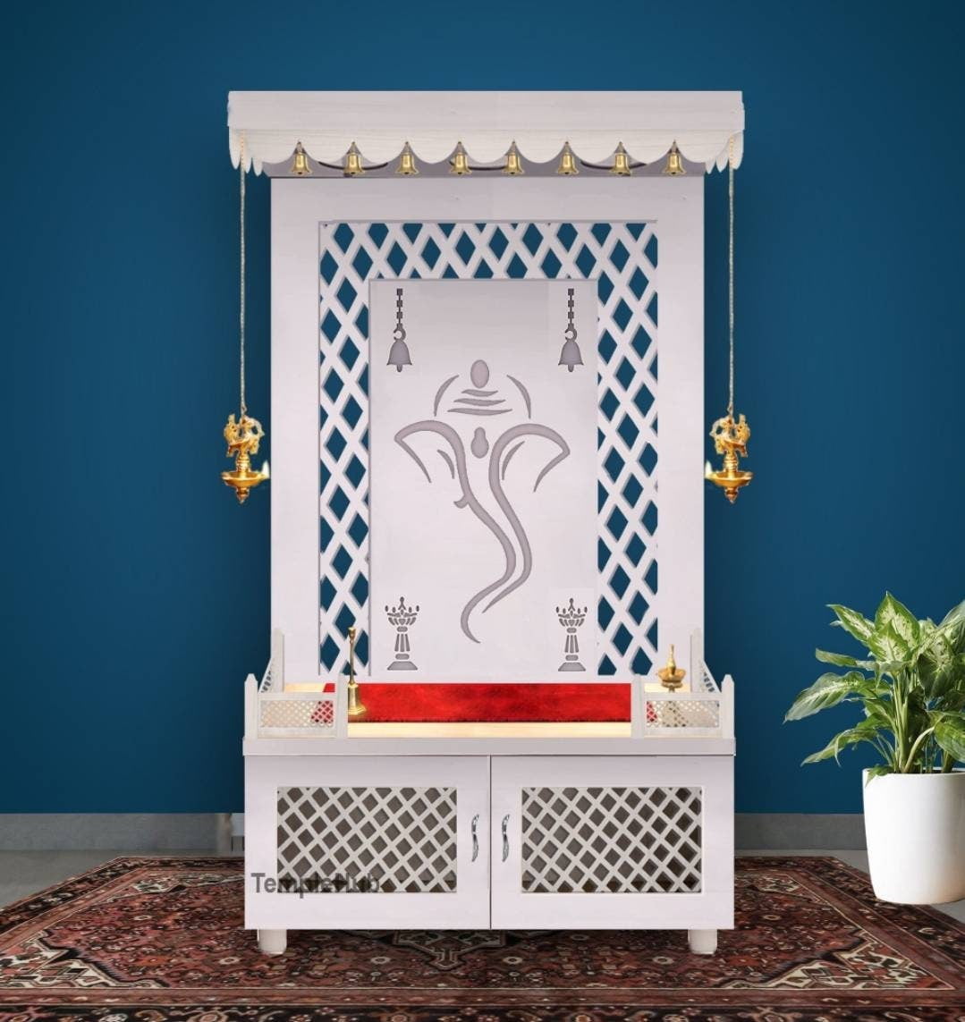 Pooja Mandir | Hindu God Temple With LED Lights | White Designer Temple ...