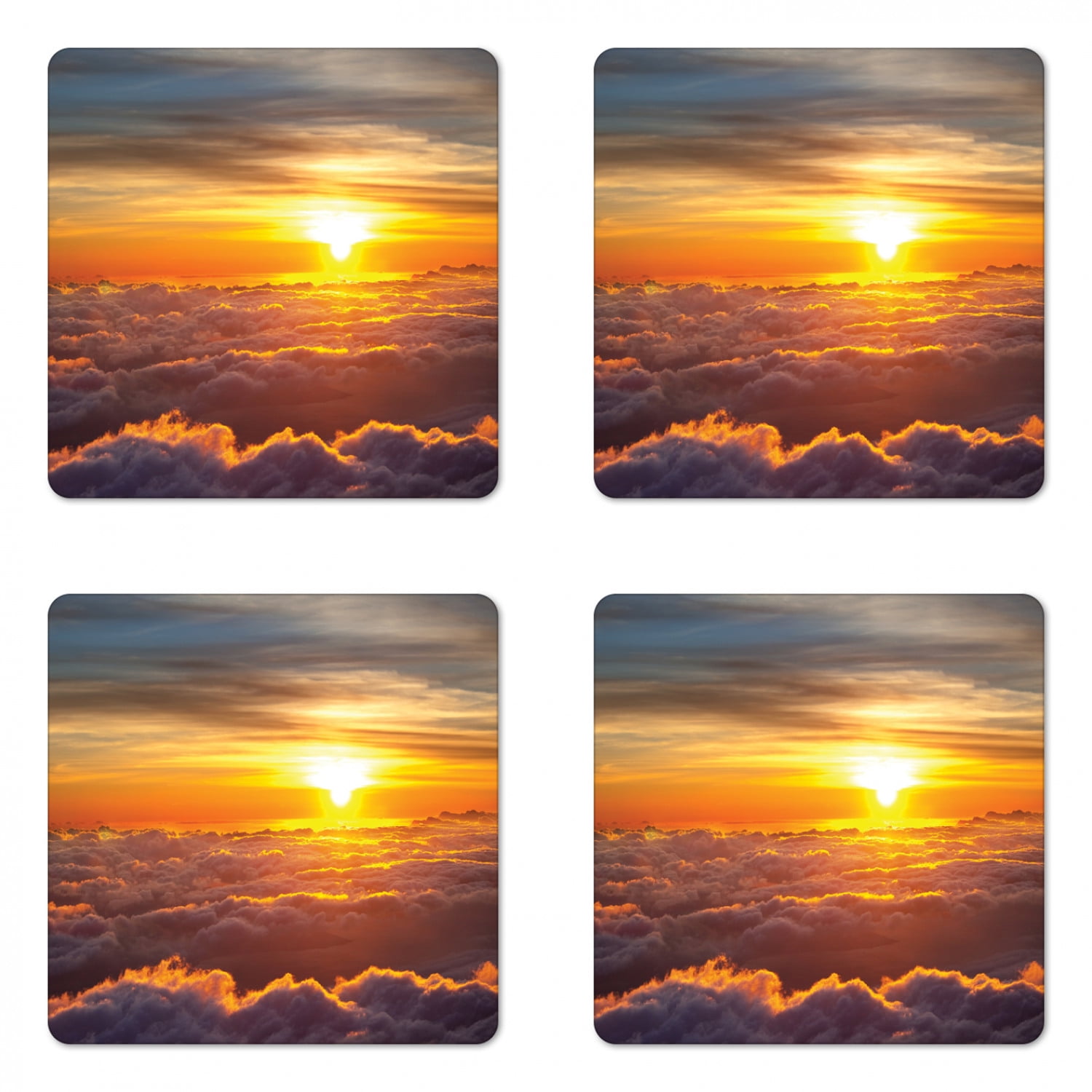 Clouds Coaster Set of 4, Sunset Scenery over the Clouds Imaginary ...