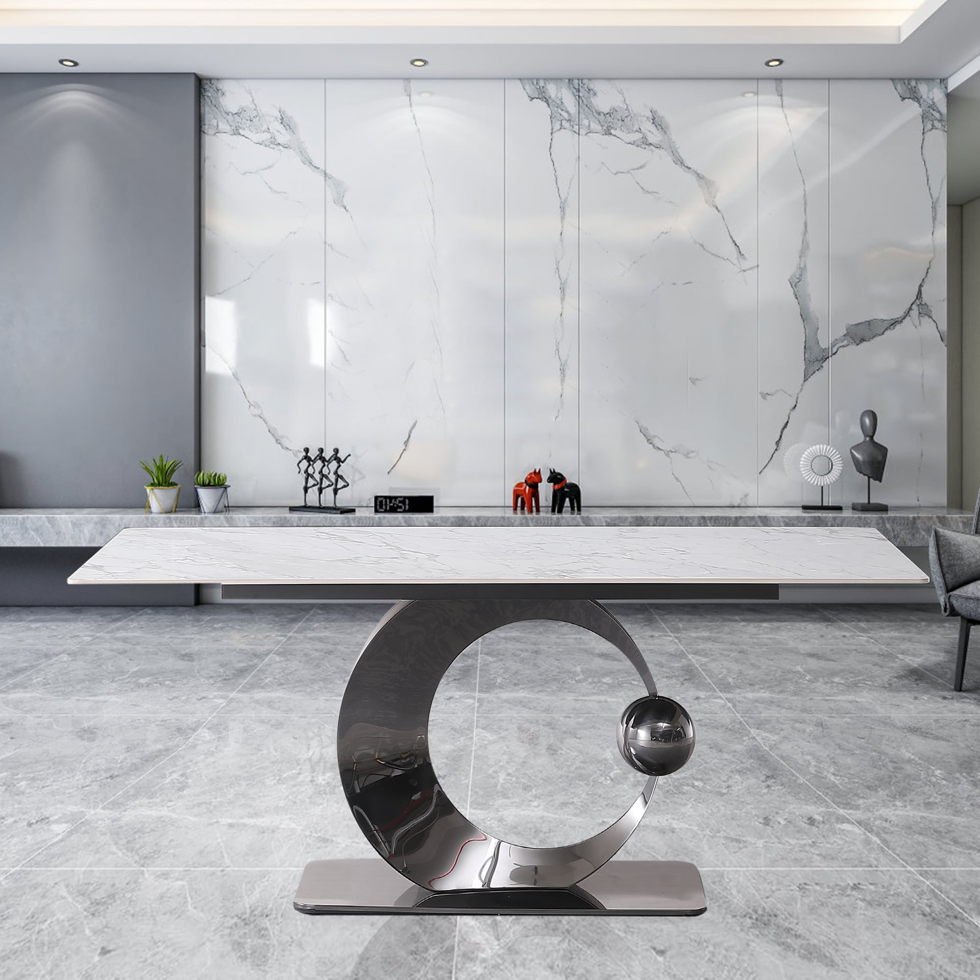 Leavader 71” White Sintered Stone Home Kitchen Dining Table Set for 6 ...