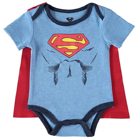 DC Comics Superman Baby Boy Infant Bodysuit Diaper Shirt w/Cape 0-9 ...