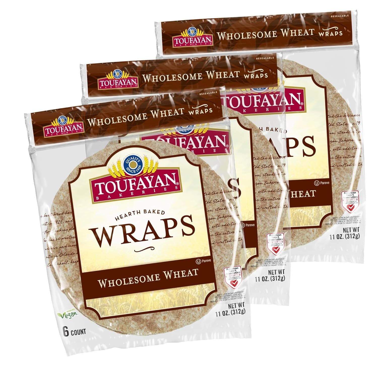 Toufayan Whole Wheat Tortilla Wraps (3 Pack, 18 Wraps Total) | Bodega ...