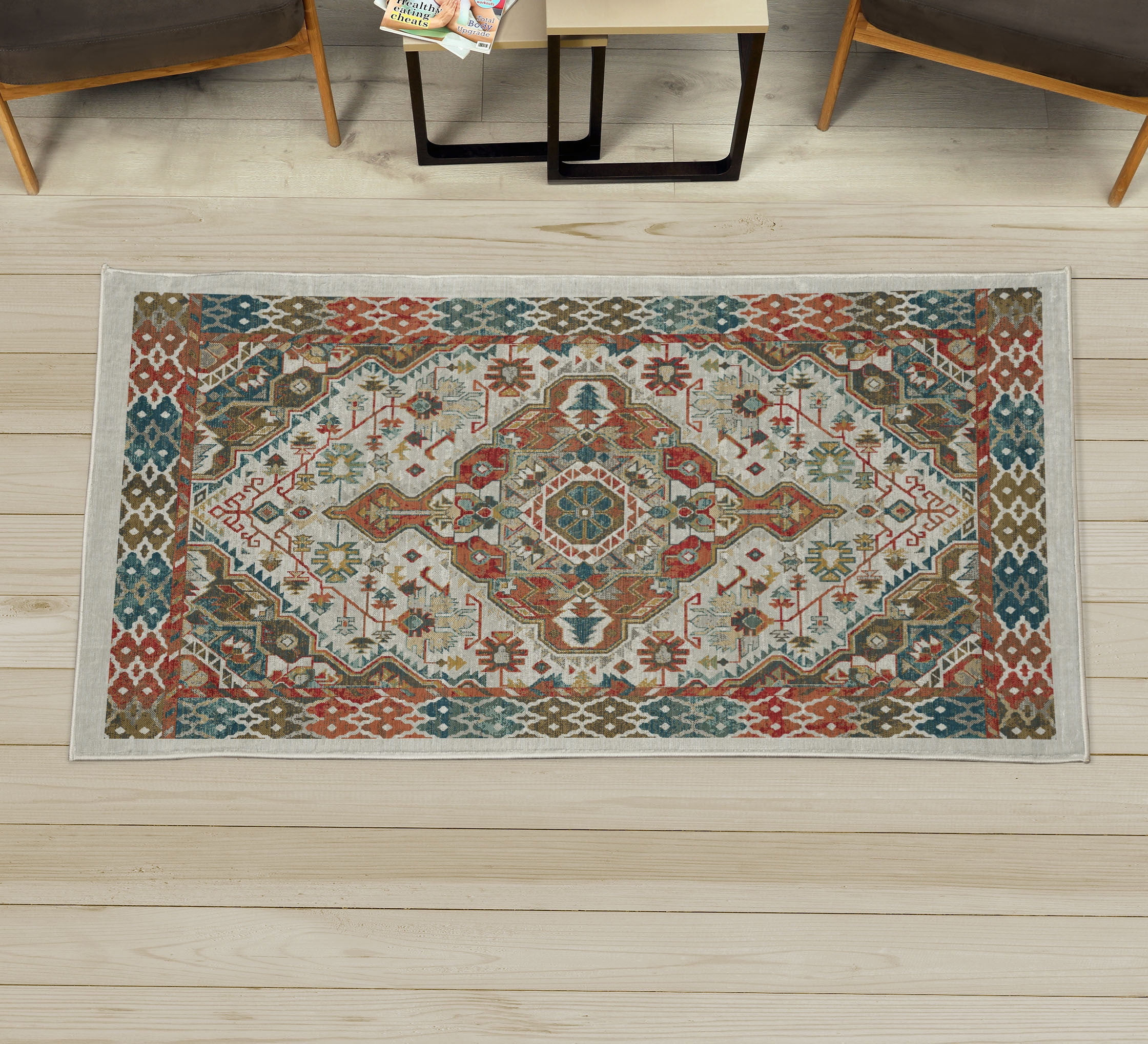 Ethnic Decorative Rug, Geometric Abstract Shapes Coming from Past Art ...