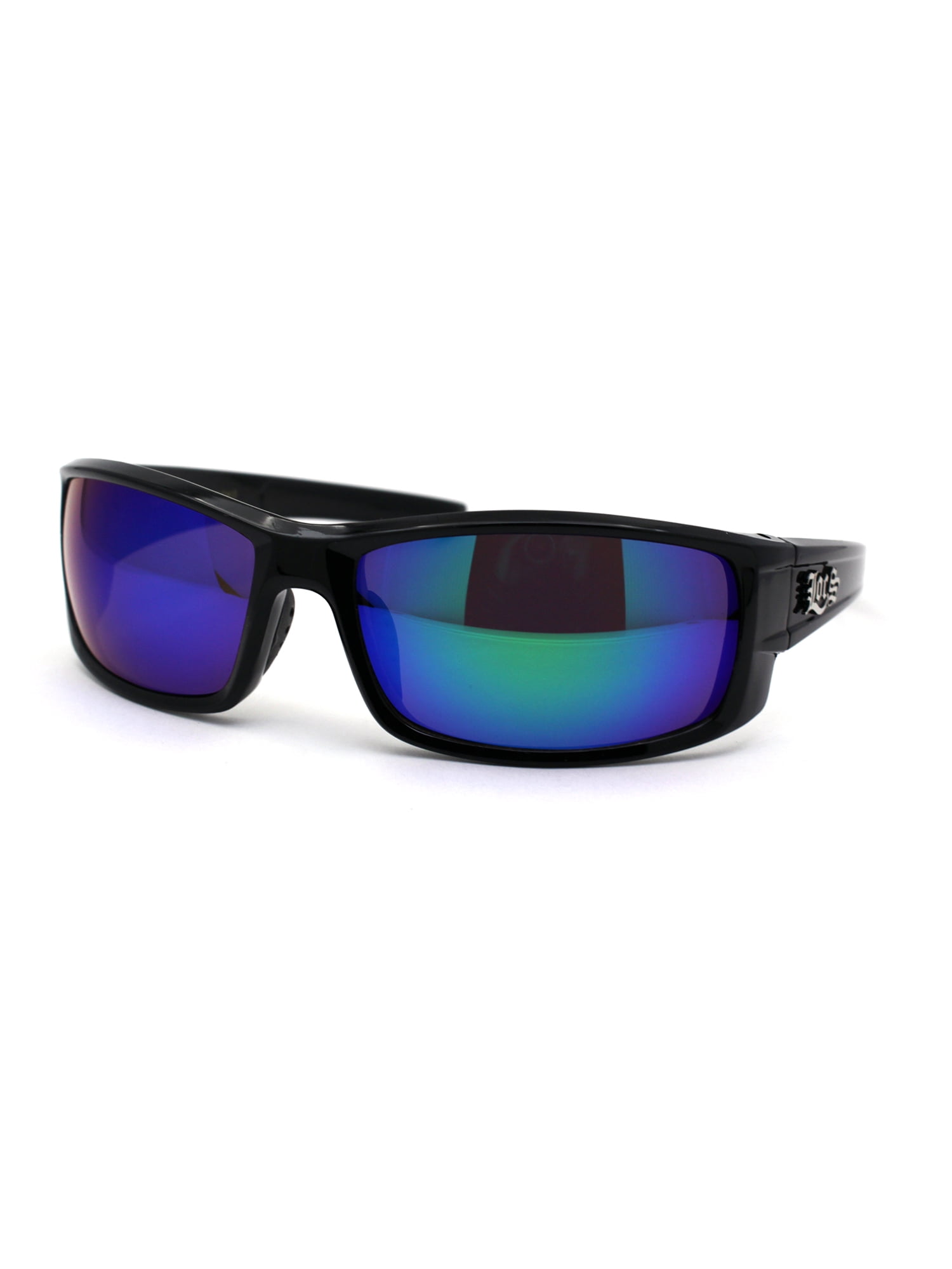 Locs Mens Rectangular Warp Gangster Cholo Sunglasses Black Teal Mirror ...