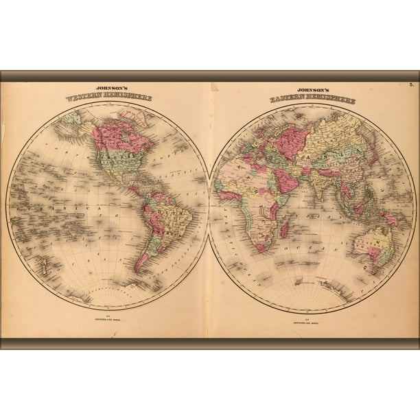 24"x36" Gallery Poster, johnsons world map 1862 - Walmart.com