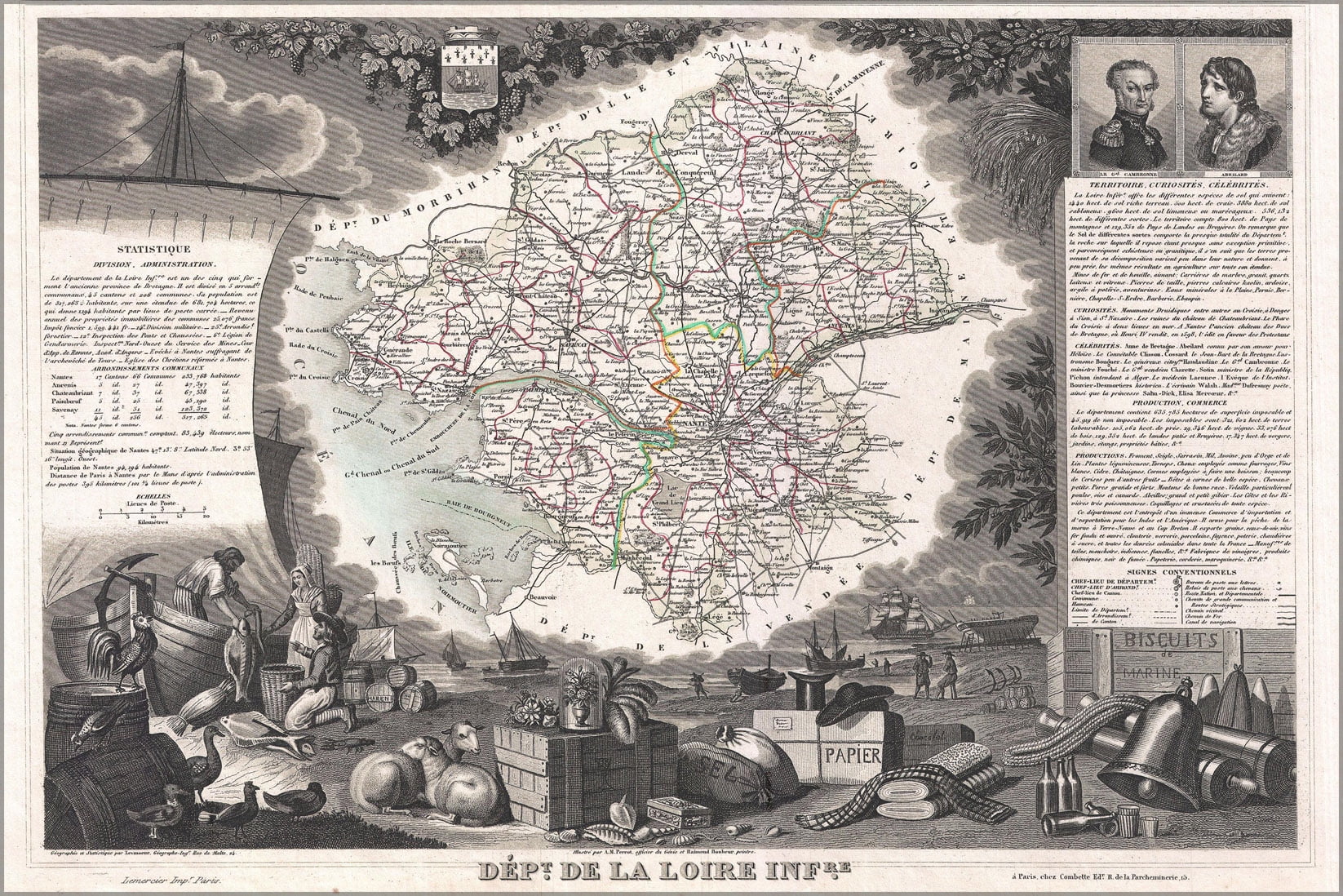 24"x36" Gallery Poster, 1852 Levasseur Map of the Department De La ...
