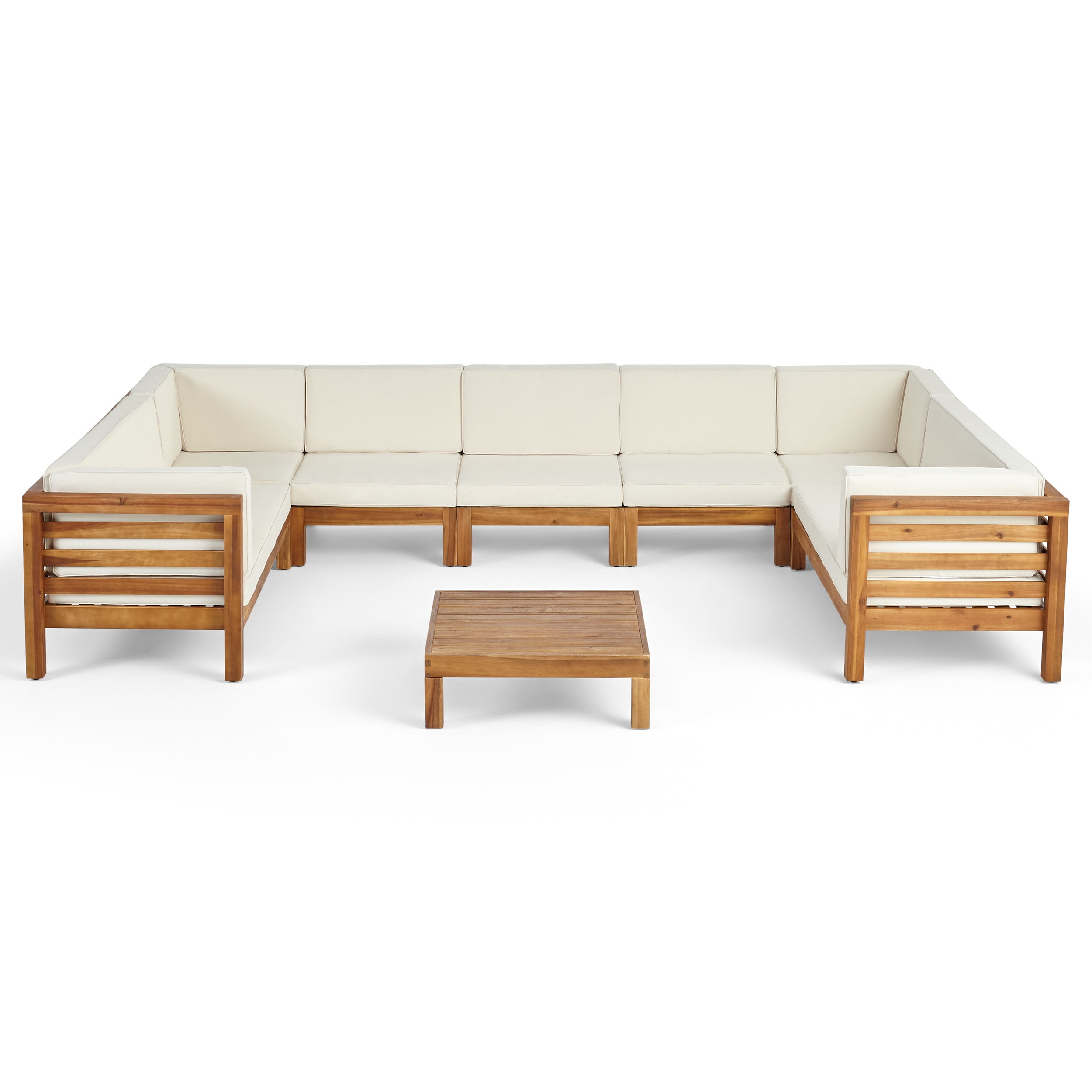 GDF Studio Emma Outdoor 9 Seater Acacia Wood Sectional Sofa Set, Teak ...