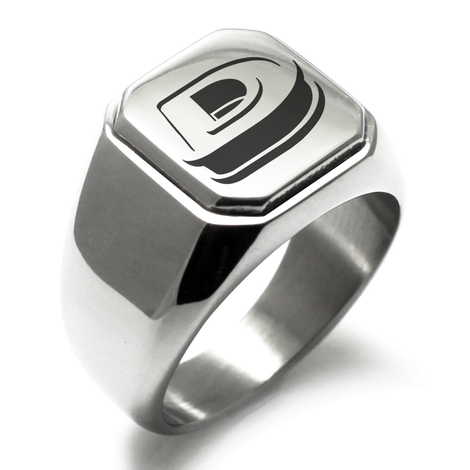 Stainless Steel Letter D Initial 3D Monogram Engraved Engraved Square ...