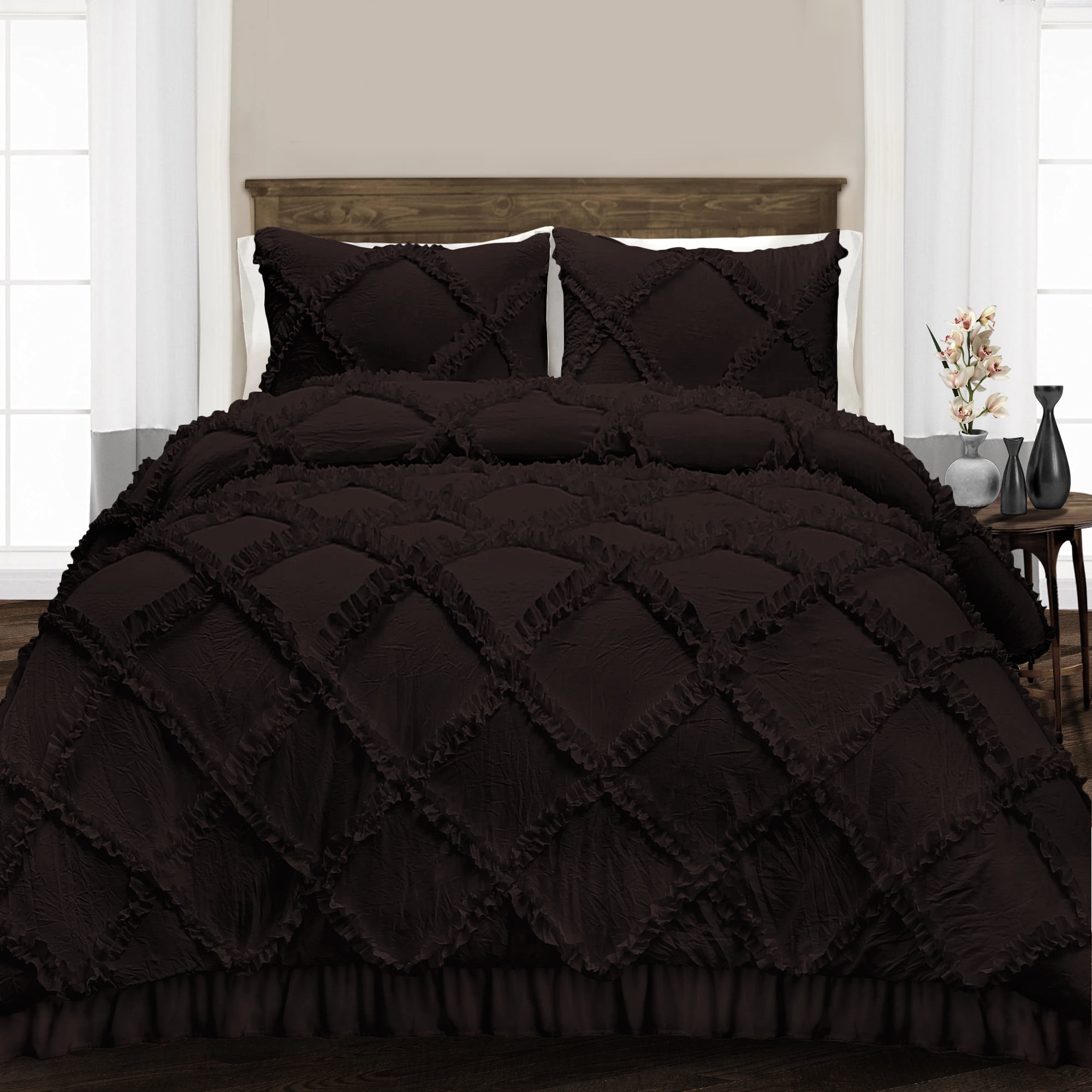 Oversized King/Palatial King Comforter Diamond Ruffle Chocolate ...
