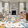 Back to School Washable Area Rug 8x10 Red Fruit Pencils Earth Globe ...