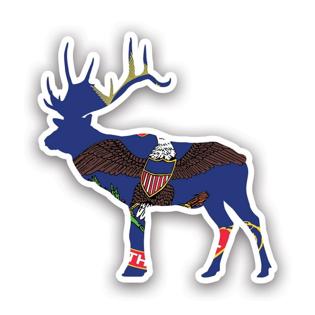 North Dakota Deer Shaped Flag Sticker Decal - Self Adhesive Vinyl - Weatherproof - Made in USA ...