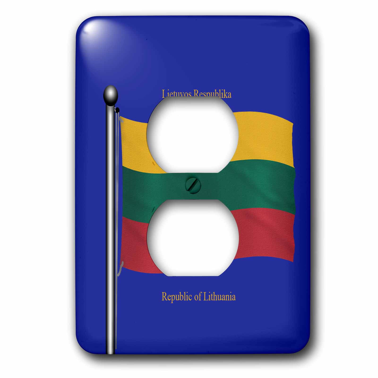 The flag of Lithuania on a blue background with Republic of Lithuania ...